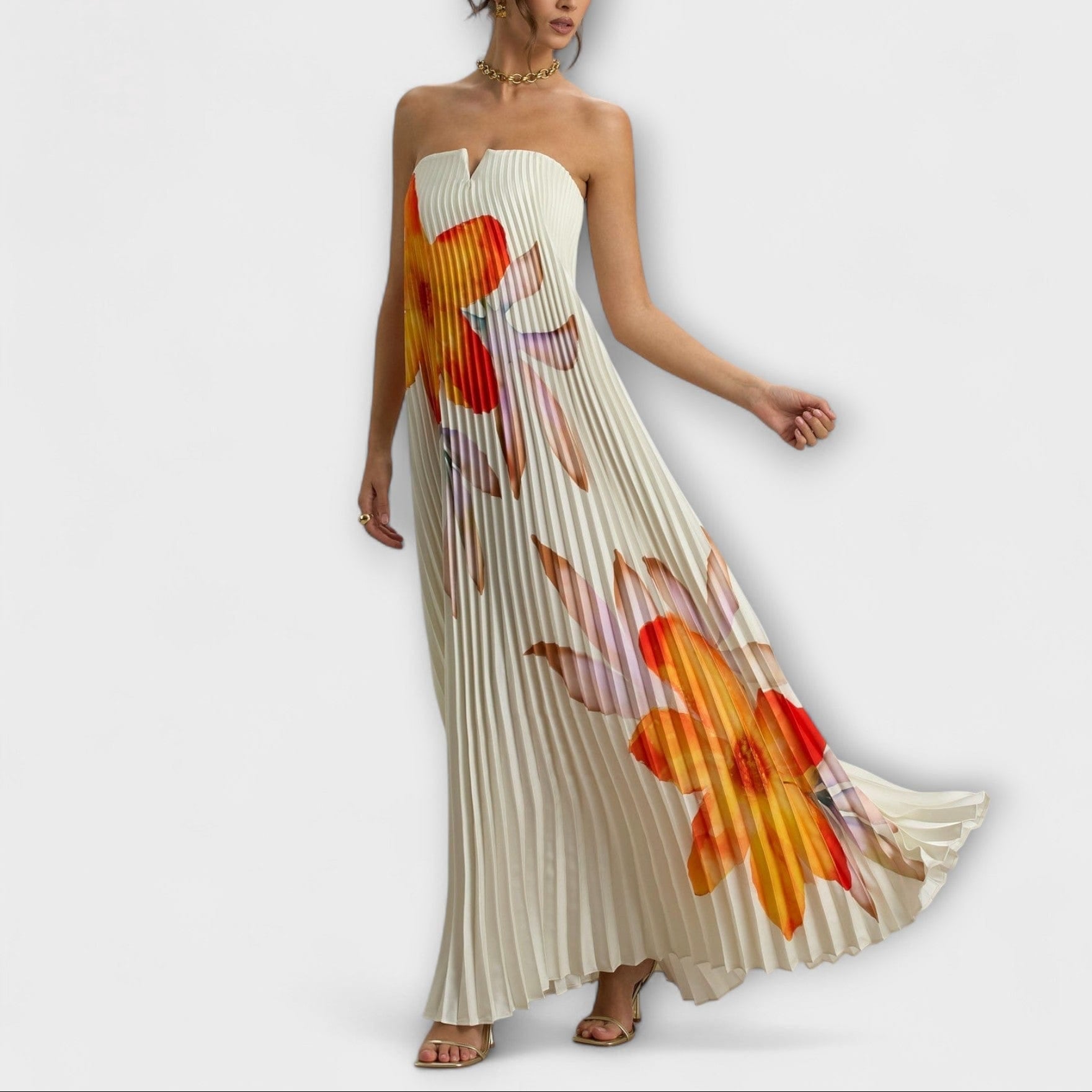 Tube Dress - Long Pleated Floral Design – Modesia