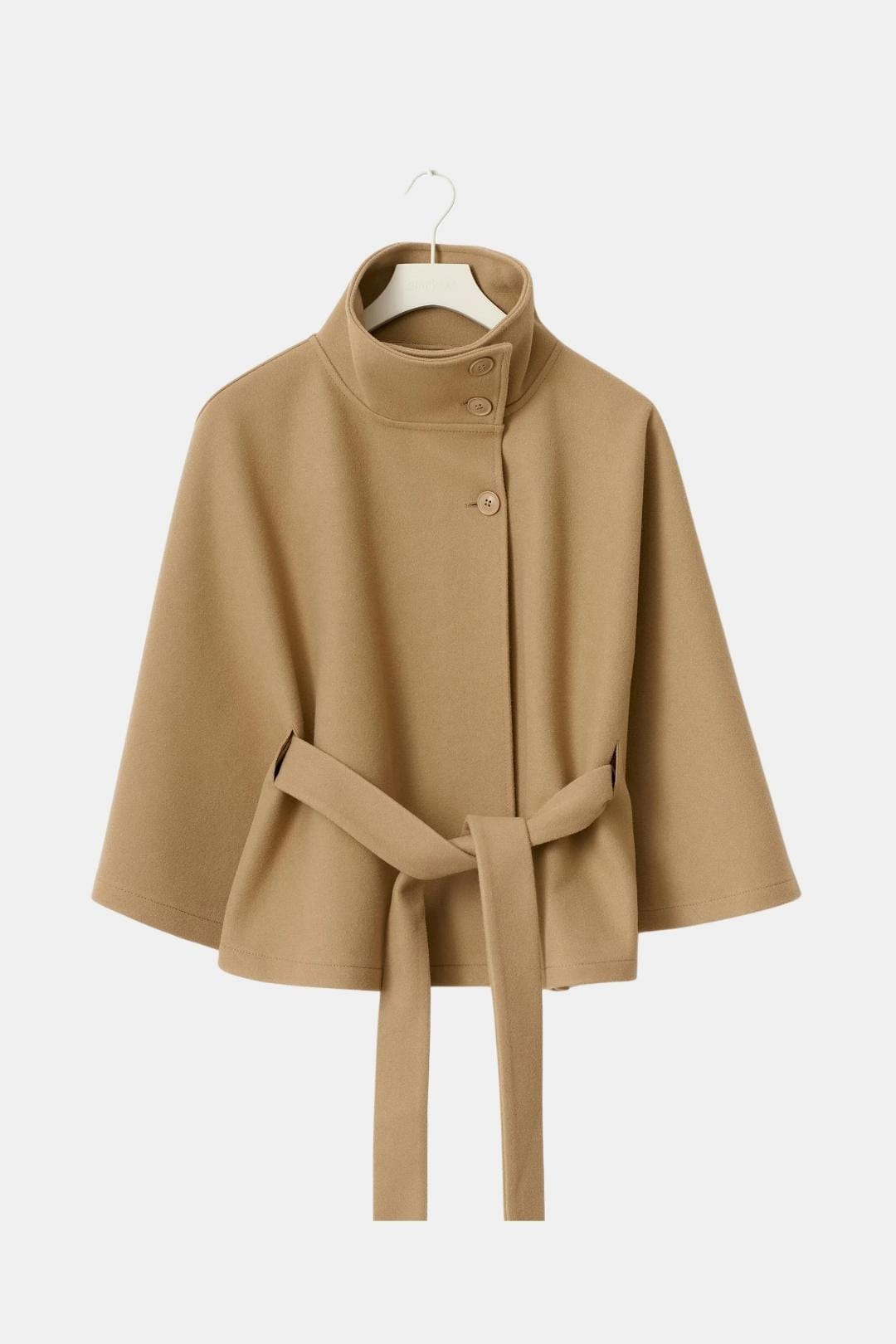 Coat – Elegant High-Collar Cape with Belt – Modesia