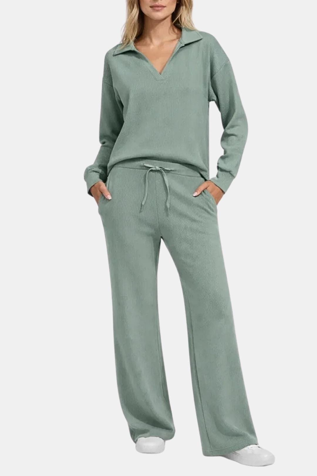 Two Piece Set - Relaxed Open Neck Wide Leg Style – Modesia